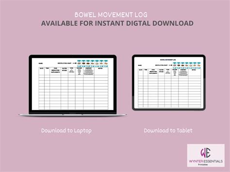 Bowel Movement Log Bowel Log Sheet Ibs Tracker Food Sensitivity Bristol Stool Chart Printable