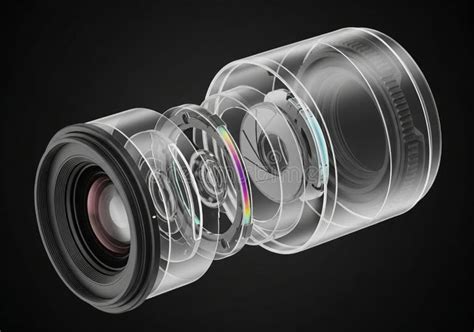 Exploded View Of A Camera Lens Revealing Its Internal Components Stock Illustration