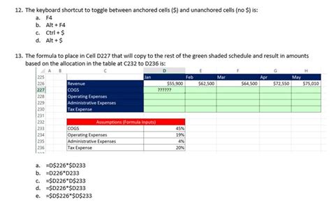 Get Answer Question 12 The Keyboard Shortcut To Toggle Between Anchored Transtutors