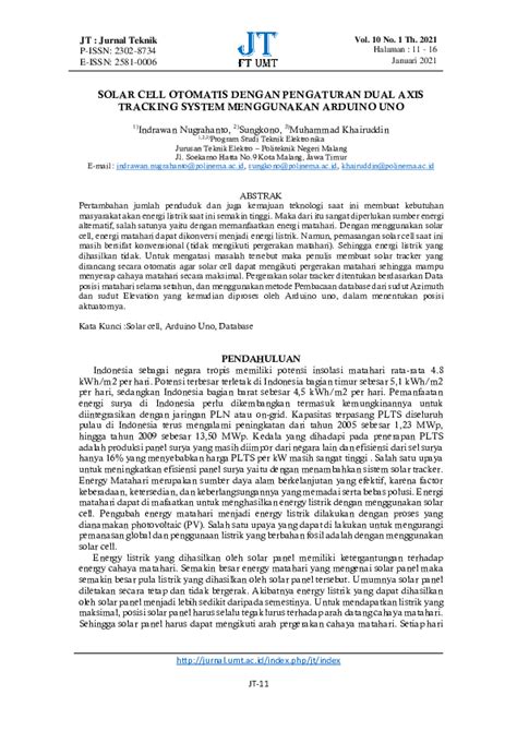 Pdf Solar Cell Otomatis Dengan Pengaturan Dual Axis Tracking System Menggunakan Arduino Uno