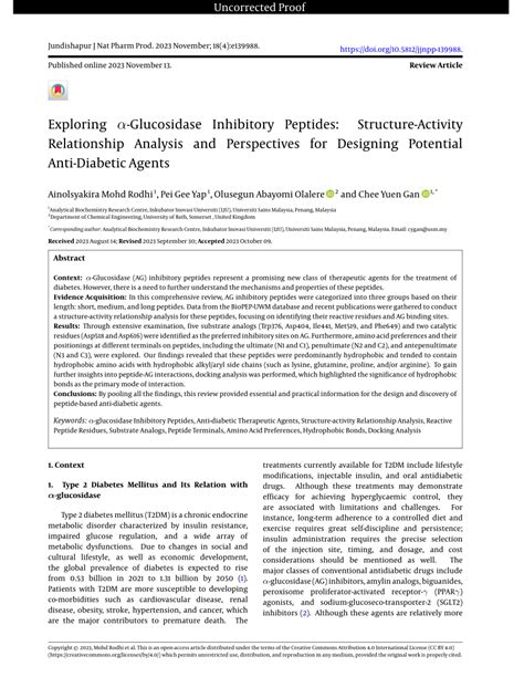 Pdf Exploring α Glucosidase Inhibitory Peptides Structure Activity