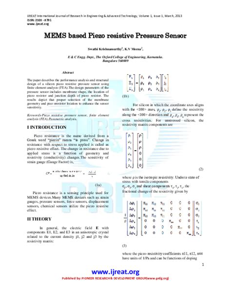 Pdf Mems Based Piezo Resistive Pressure Sensor