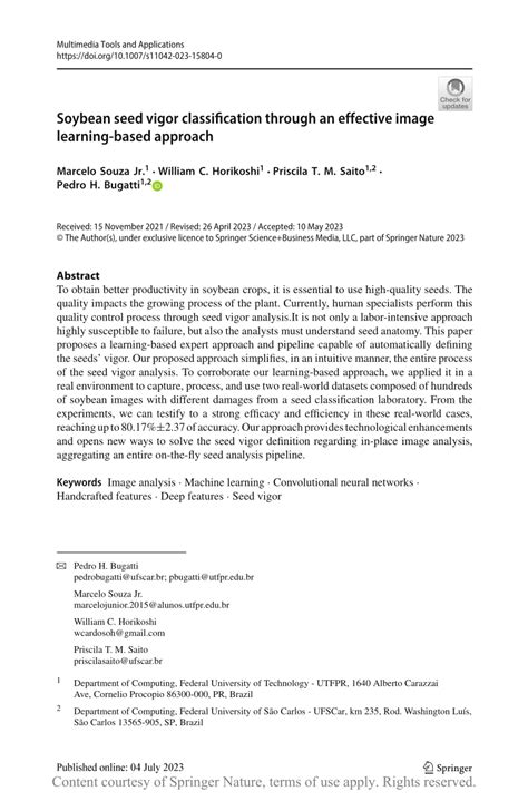 Soybean Seed Vigor Classification Through An Effective Image Learning Based Approach Request Pdf