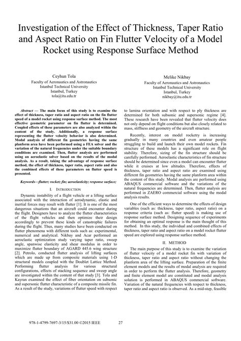 pdf investigation of the effect of thickness taper ratio and aspect