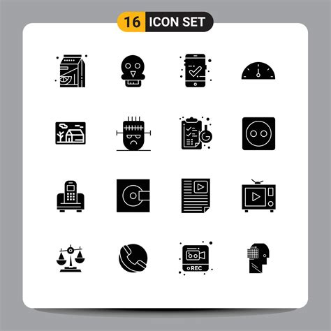 User Interface Pack Of 16 Basic Solid Glyphs Of Real House Approved Estate Gauge Editable Vector