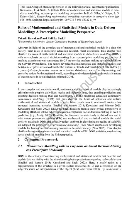 Pdf Roles Of Mathematical And Statistical Models In Data Driven