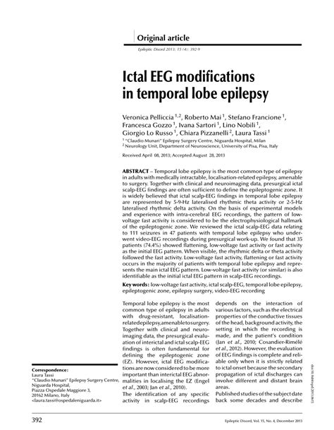 Pdf Ictal Eeg Modifications In Temporal Lobe Epilepsy