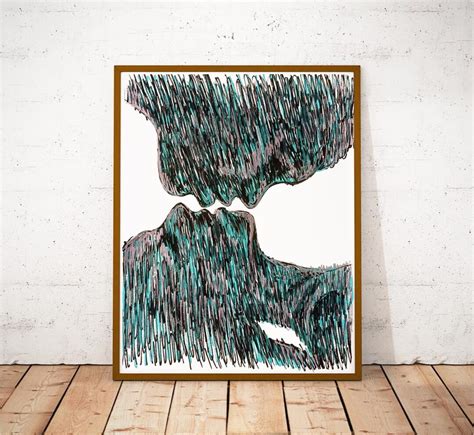 Blue Gray And Black Erotic Love Art Kissing Couple Painting Etsy