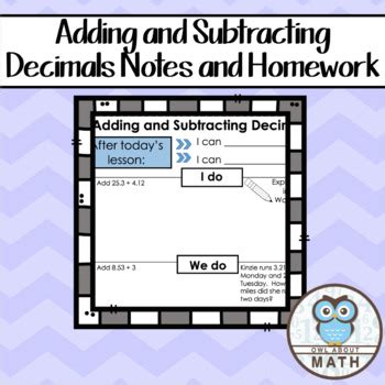 Adding And Subtracting Decimals Notes And Homework By Owl About Math