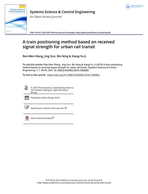 Pdf A Train Positioning Method Based On Received Signal Strength For
