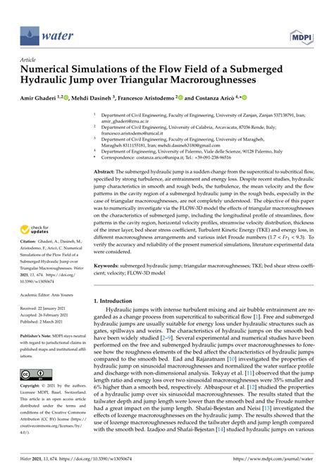 Pdf Numerical Simulations Of The Flow Field Of A Submerged Hydraulic Jump Over Triangular