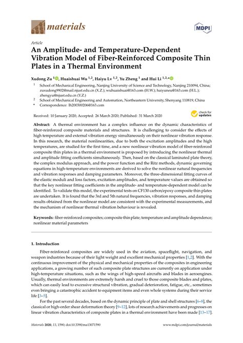 Pdf An Amplitude And Temperature Dependent Vibration Model Of Fiber
