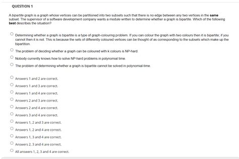 Solved QUESTION A Bipartite Graph Is A Graph Whose Chegg