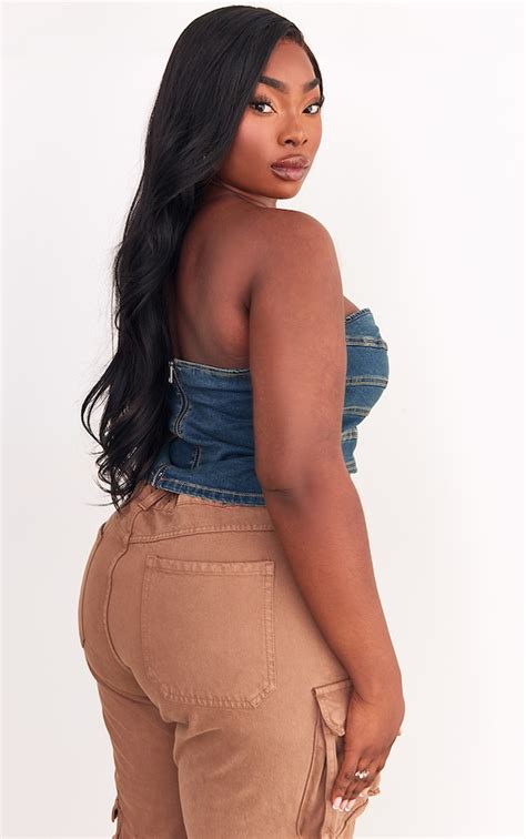 Plus Indigo Vintage Wash Seam Stretch Denim Corset Plus Size