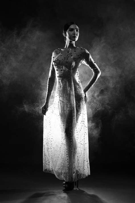 Sensual Erotic In Black And White Photo Full Length Snap Figure Stock