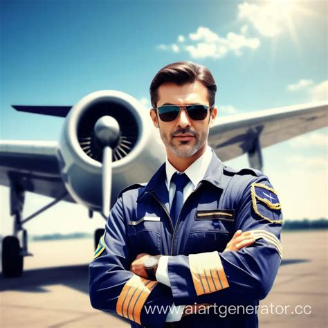 Confident Airplane Pilot in Aviator Shades with Aircraft in the ...