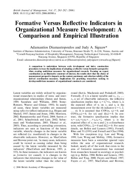 Pdf Formative Versus Reflective Indicators In Organizational Measure