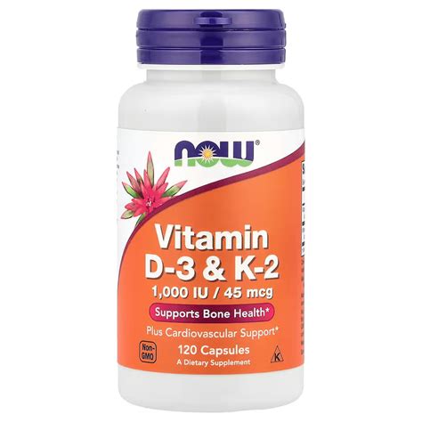 Vitamin D3 And K2 45 Mcg 120 Capsules De Now Foods Au Maroc