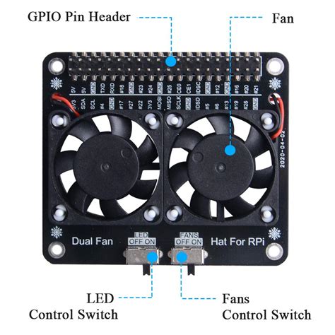Geeekpi Raspberry Pi 4b Gpio Expansion Board With Dual Cooling Fans Dc
