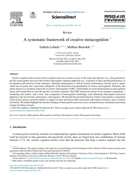 Pdf A Systematic Framework Of Creative Metacognition