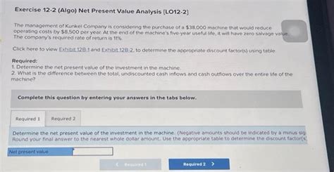 Solved Exercise 12 2 Algo Net Present Value Analysis