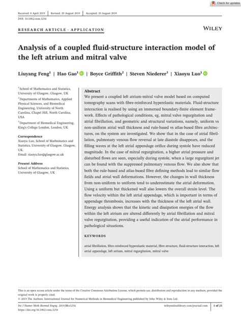 Numer Methods Biomed Eng 2019 Feng Analysis Of A Coupled Fluid