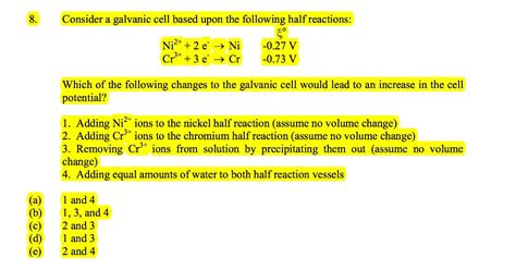 Solved Consider A Galvanic Cell Based Upon The Following