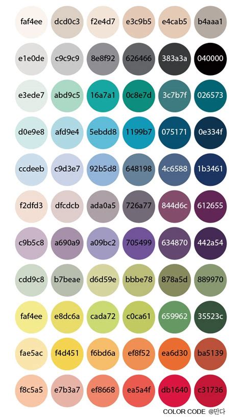 Colors Hex Codes 색 코드 피부색 팔레트 색표