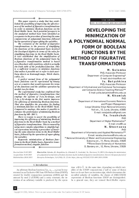 Pdf Developing The Minimization Of A Polynomial Normal Form Of