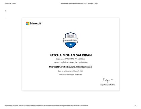 patcha mohan sai kiran on linkedin ai microsoftazure certification