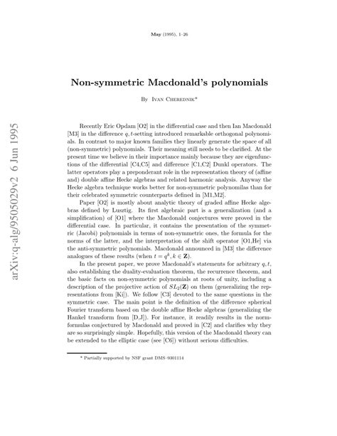 Pdf Non Symmetric Macdonalds Polynomials