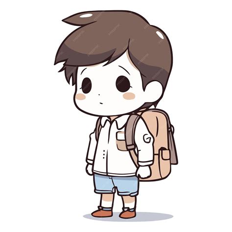 Мальчик идет в школу с рюкзаком в стиле мультфильма Премиум векторы