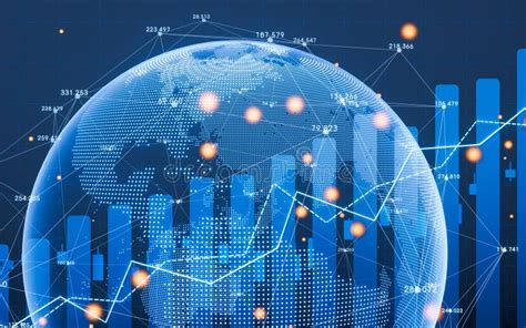 digital earth with financial graph 3d rendering stock illustration