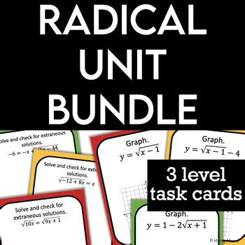 Radical Functions Entire Unit Practice Task Card Activity Level