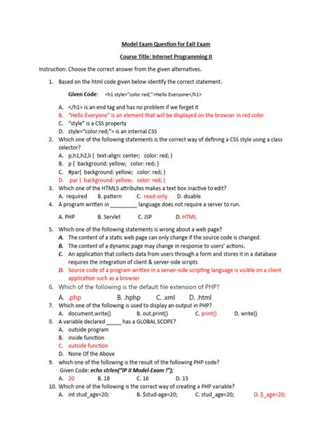 Internet Programming Ii Model Exam Pdf Computer Science Computer Data