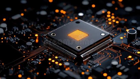 Closeup Of A Microprocessor On A Circuit Board With Glowing Connections
