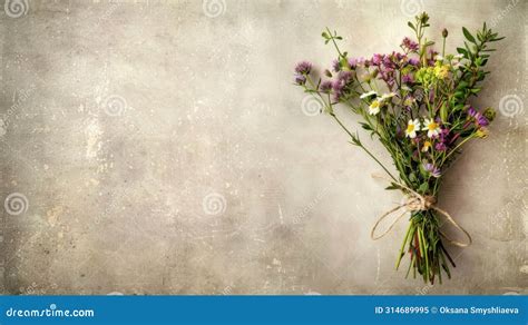 Rustic Bouquet Of Wildflowers On Textured Background Stock Image