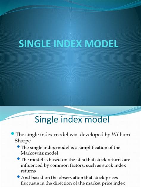 Portfolio With A Single Index Model Pdf Stock Market Index Beta Finance