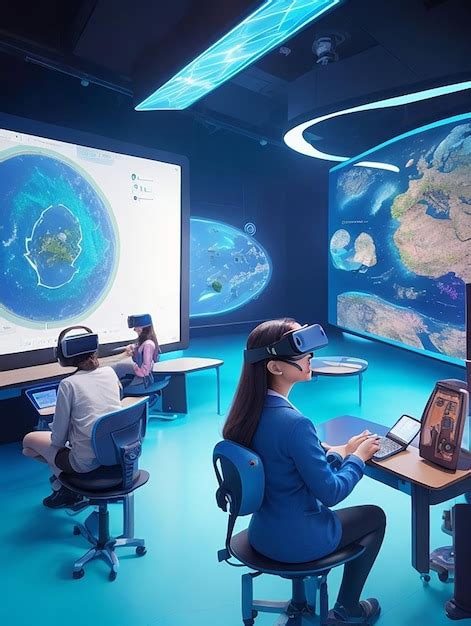 Premium Photo Futuristic Classroom Immersion Virtual Reality Education