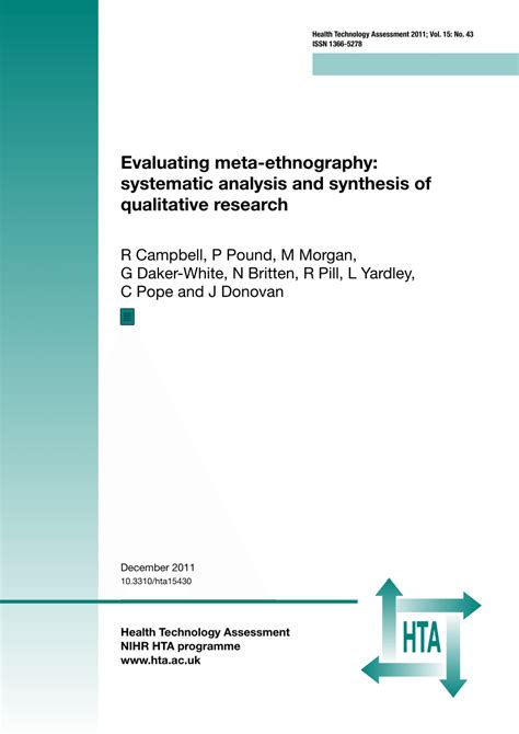 Pdf Evaluating Meta Ethnography Systematic Analysis And Synthesis Of