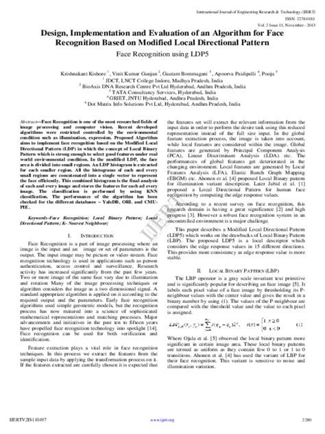 Pdf Design Implementation And Evaluation Of An Algorithm For Face