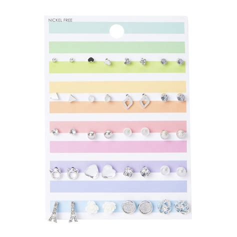 Five Below Stud Earrings Set Pastel Stripe And Silver 20 Ct Delivery