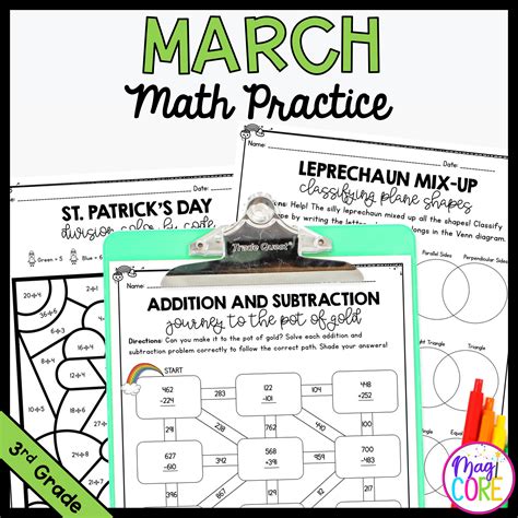 March Themed Math Practice 3rd Grade Magicore