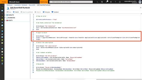 azure sqldw pause resume with automation runas credentials