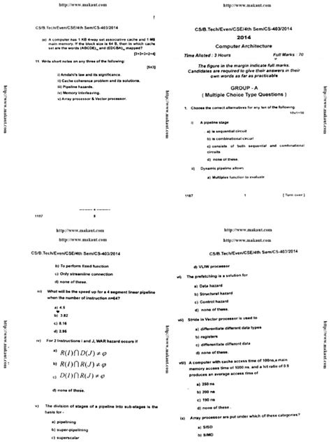 btech cse 4 sem computer architecture 2014 pdf
