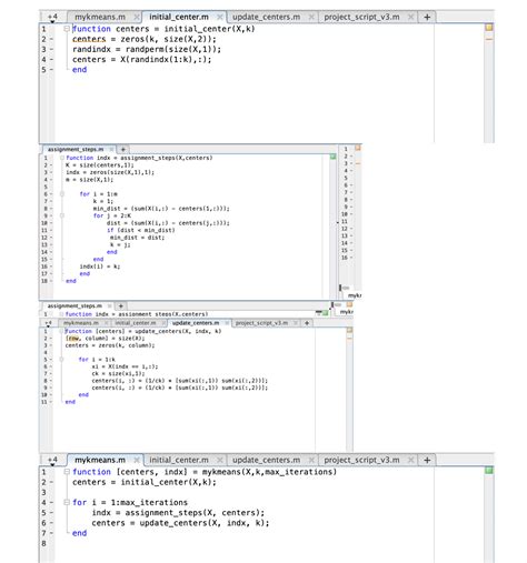K Means Clustering Debugging Separate M Files That Are Reliant On