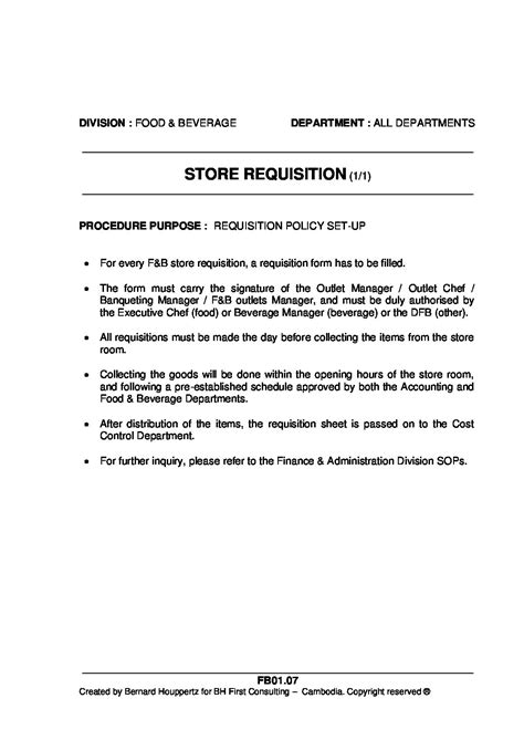 Store Requisition Bh First Consulting