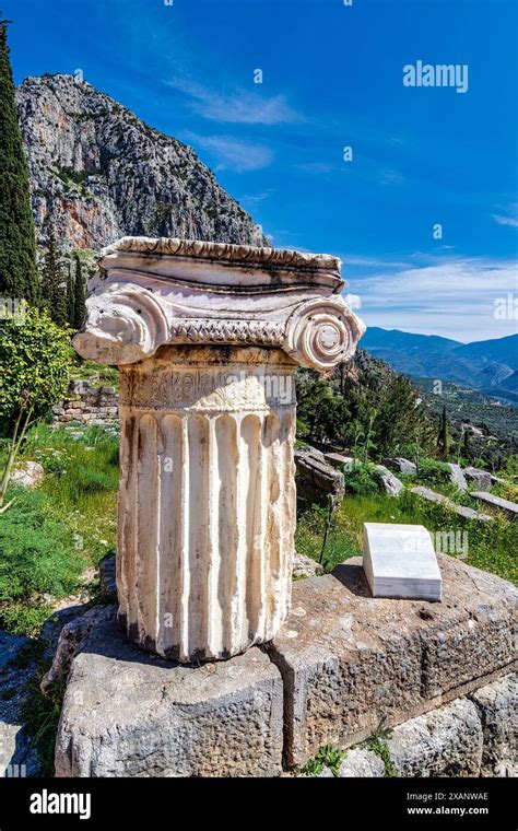 Ancient Greek Column At The Delphi Archaeological Site Delphi Was Considered The Center Of The