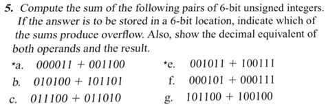solved 5 compute the sum of the following pairs of 6 bit