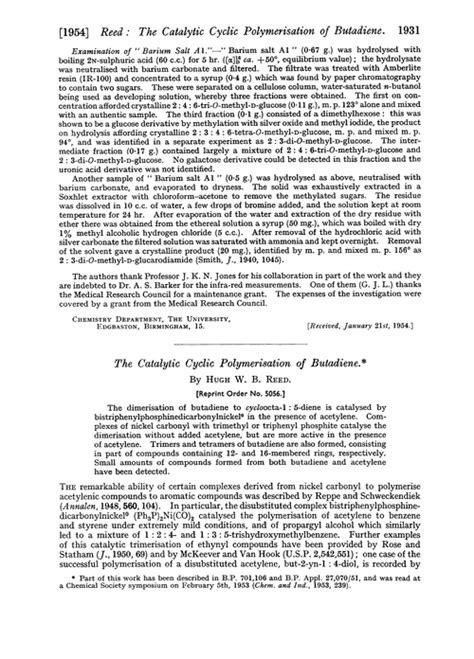 The Catalytic Cyclic Polymerisation Of Butadiene Journal Of The